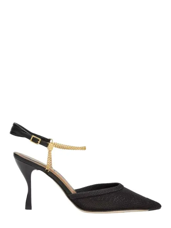 Fendi Mesh Slingbacks With Chain Detail - Black