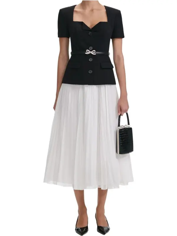 SELF-PORTRAIT Short Sleeve Midi Dress With Belted Waist - Black