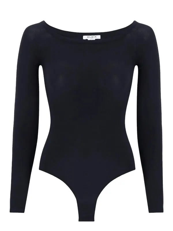 Alaïa Jersey Bodysuit With Crew Neck - Black