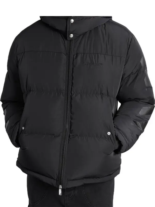 Off-White Zip-up High Neck Puffer Jacket With Graphic Pattern - Black