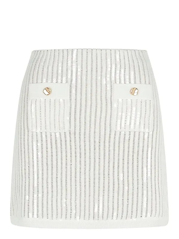 SELF-PORTRAIT Sequin Crochet Mini Skirt - White