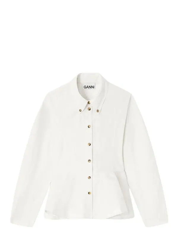 GANNI Ivory Peplum Shirt - Egret Color
