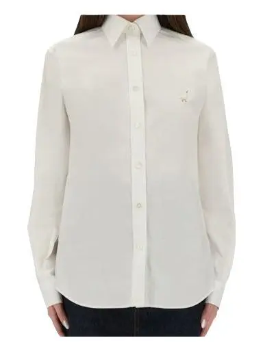 Moschino Long-sleeved Curved Hem Shirt - White