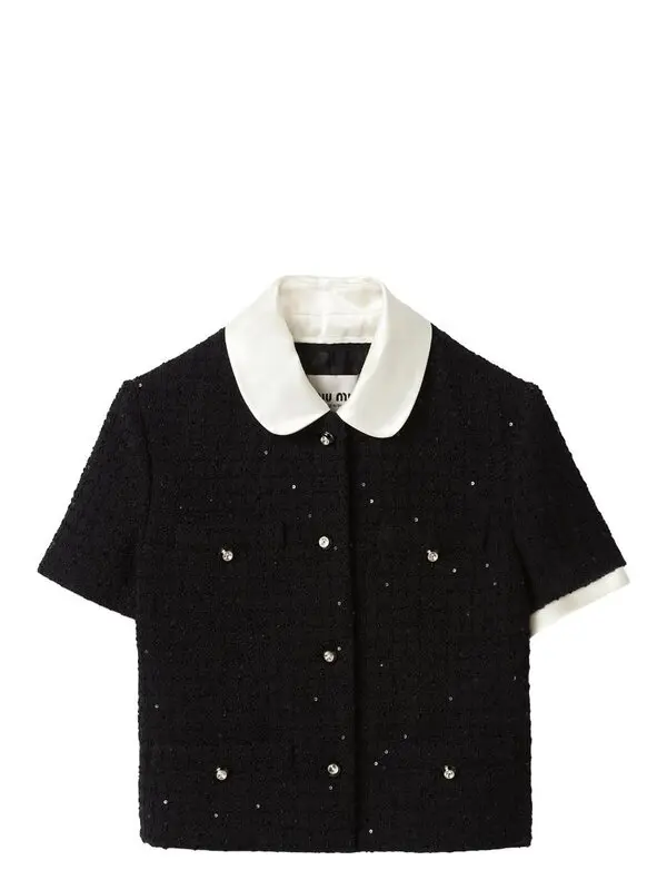 Miu Miu Short Sleeve Buttoned Cardigan With Sequins - Black