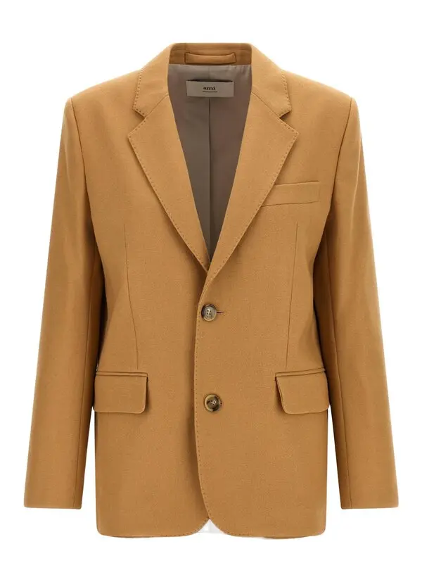 Ami Single Breasted Wool Blazer - Brown