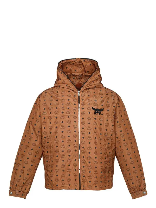Mcm Visetos Monogram Hooded Zip-up Jacket - Cognac