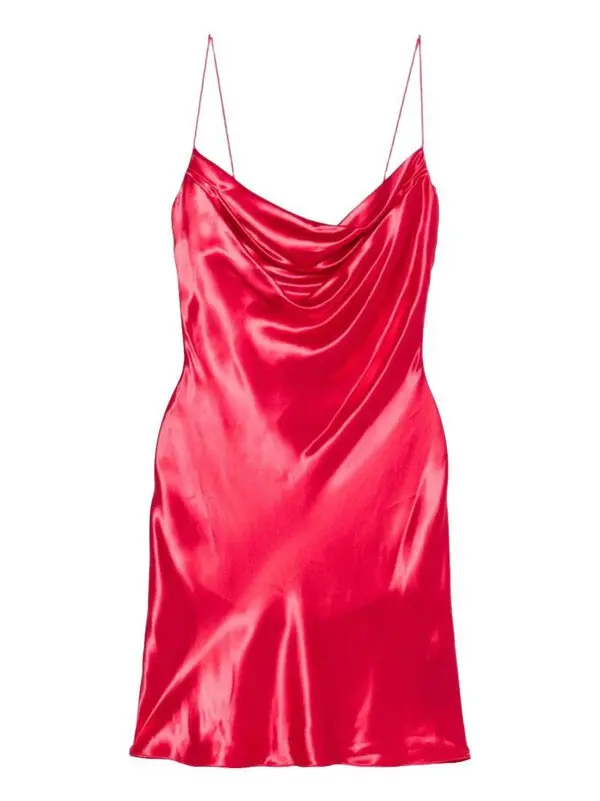 Balmain Cowl Neck Satin Dress - Red