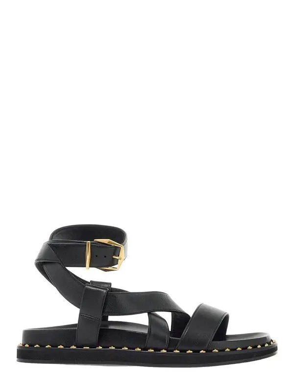 JIMMY CHOO Flat Sandals With Buckle And Stud Detailing - Black