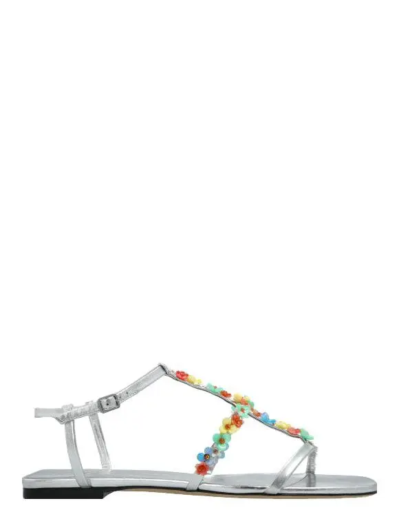 JIMMY CHOO Floral Embellished T-strap Sandals - Silver