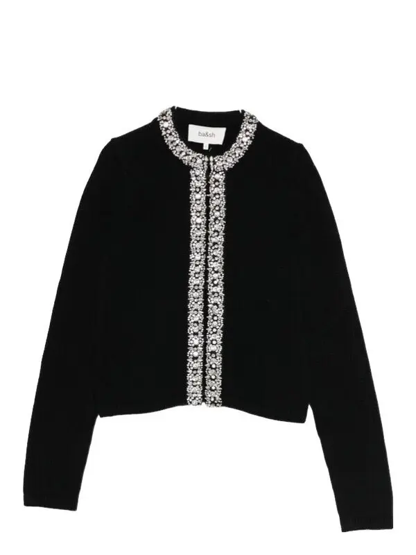 Ba&sh Embellished Round Neck Long Sleeve Sweater - Black