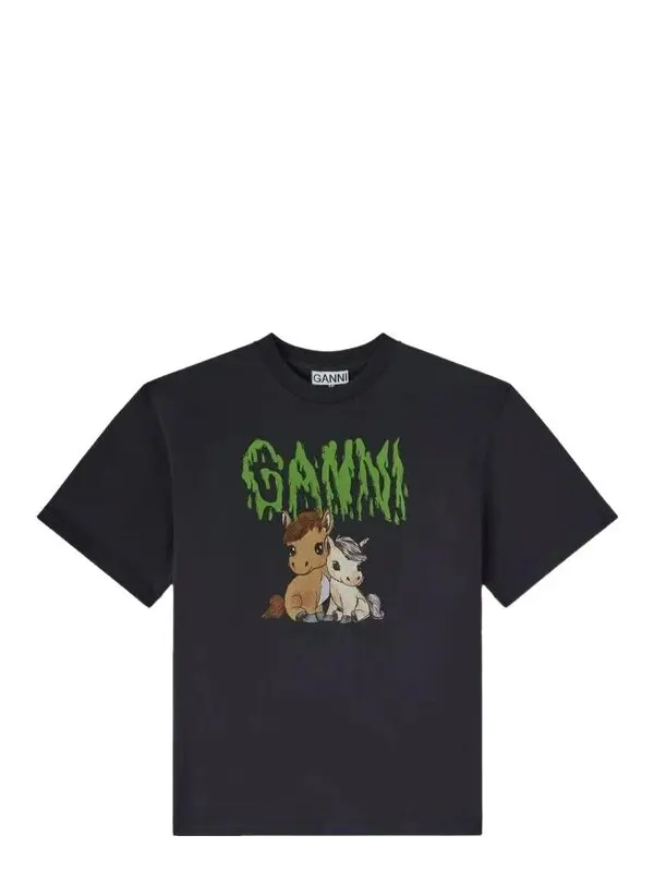 GANNI Logo Printed Crewneck T-shirt - Dark Grey