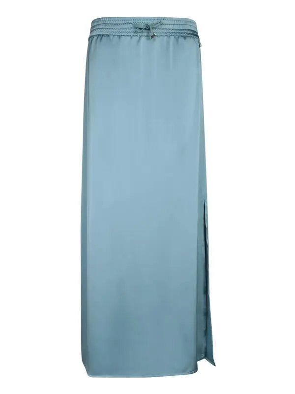Herno Satin Midi Skirt With Drawstring Waist And Side Slits - Blue