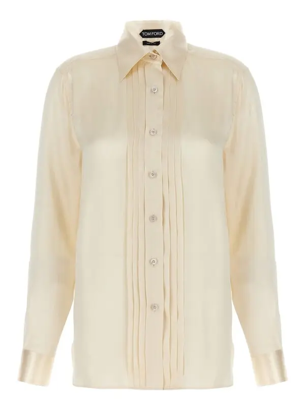 TOM FORD Pintuck Detailed Long-sleeved Shirt - Nude
