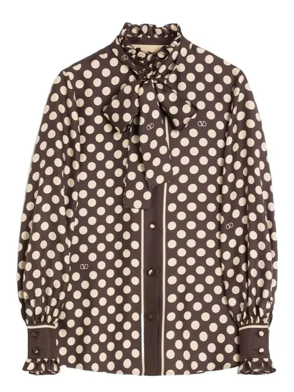 Valentino Garavani Polka Dot Shirt With Ruffle Detail - Brown/cream