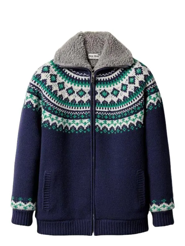 Miu Miu Fair Isle Zip-up Cardigan - Navy Blue