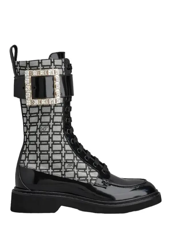 ROGER VIVIER Strass Buckle Combat Boots - Black