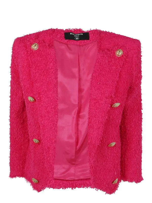 Balmain Textured Tweed Button Jacket - Red