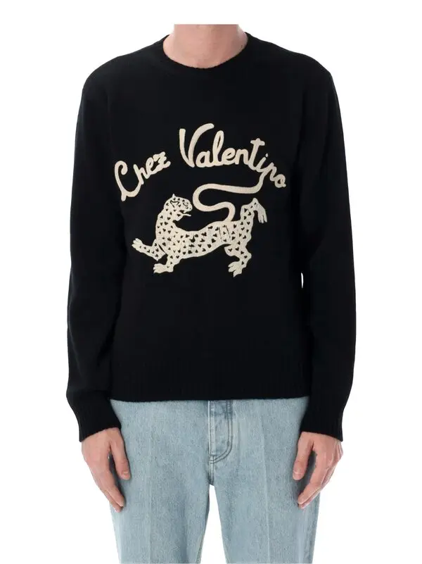 Valentino Garavani Animal Embroidered Crewneck Jumper - Black