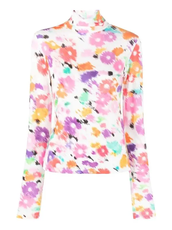 MSGM Floral Print Long-sleeve Jersey T-shirt - White