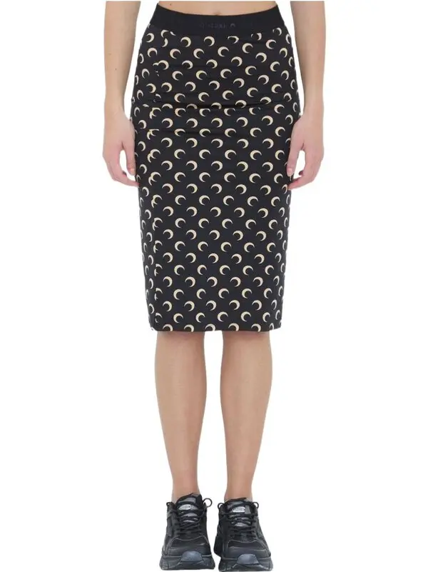 MARINE SERRE Moon Print Knit Midi Skirt - Black