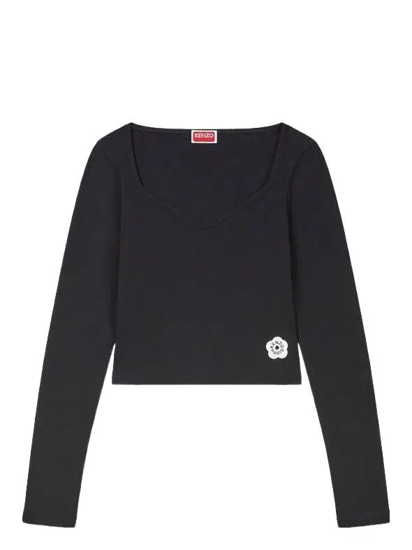 Kenzo Ribbed Long-sleeve Top With Logo Detail - Black