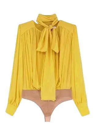 Elisabetta Franchi Georgette Sash Bodysuit - Yellow