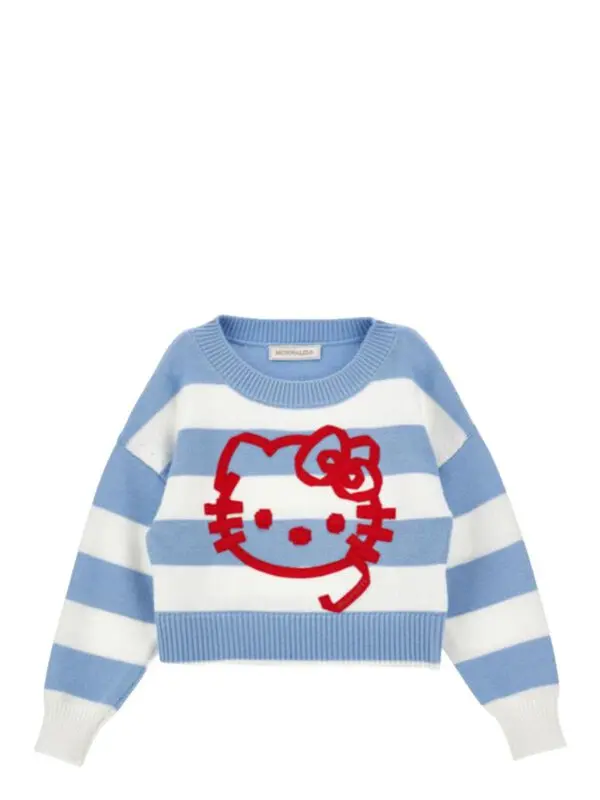 Monnalisa Hello Kitty Intarsia Crewneck Knitted Jumper - Blue