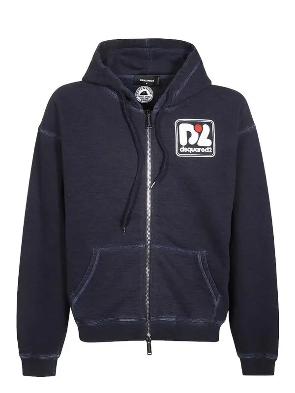 Dsquared2 Logo Print Zip-up Hoodie - Black