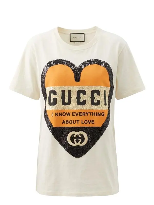 Gucci Heart Sequin T-shirt - White