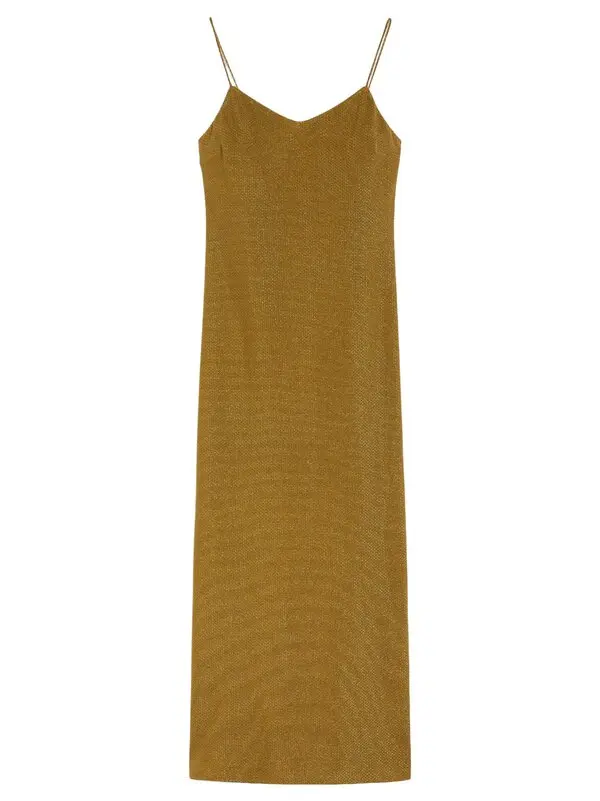Max Mara Sleeveless V-neck Metallic Jacquard Jersey Slip Dress - Olive Green