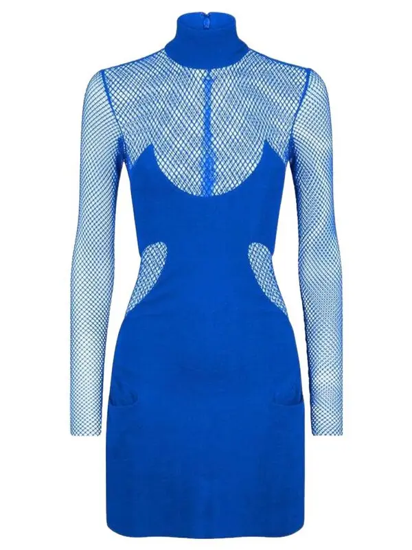 TOM FORD High Neck Mesh Mini Dress - Blue