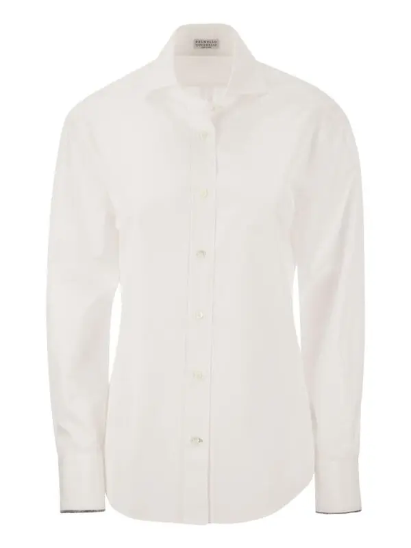 Brunello Cucinelli Long Sleeve Shirt With Moniline Trim - White