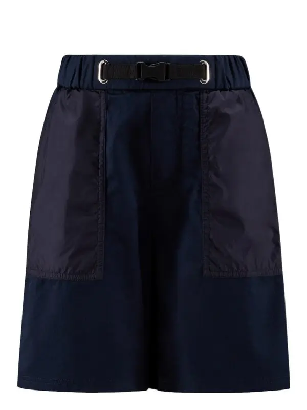 Moncler Two-tone Stretch-cotton Shorts With Belted Waist - Midnight Blue