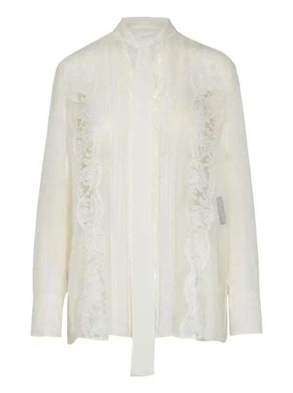 Dolce & Gabbana Lace Pussy-bow Chiffon Blouse - White