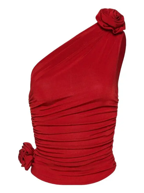 Magda Butrym One-shoulder T-shirt With Floral Embellishments - Red