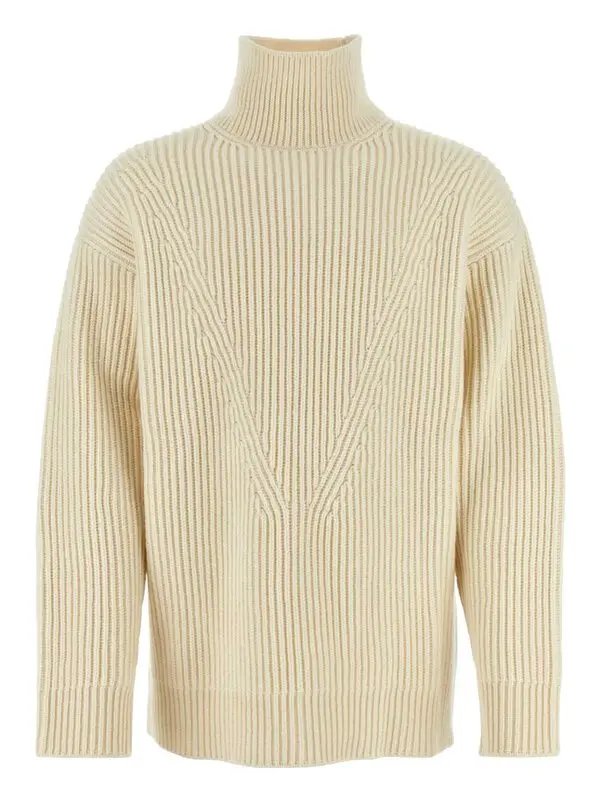 JIL SANDER Chunky Ribbed Turtleneck Jumper - Nude