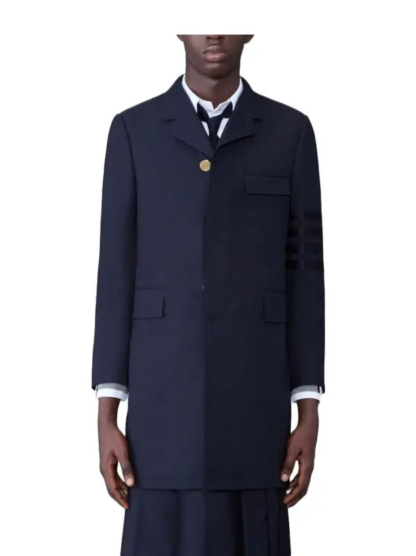 Thom Browne Single-breasted Stripe Detail Coat - Black