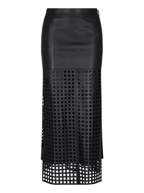 Emporio Armani Leather Grid-pattern Skirt - Black