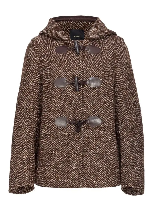 Pinko Herringbone Pattern Hooded Jacket - Brown