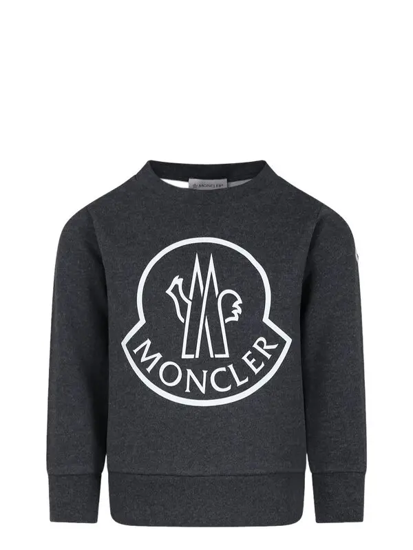 Moncler Logo Printed Crewneck Fleece Sweatshirt - Dark Grey