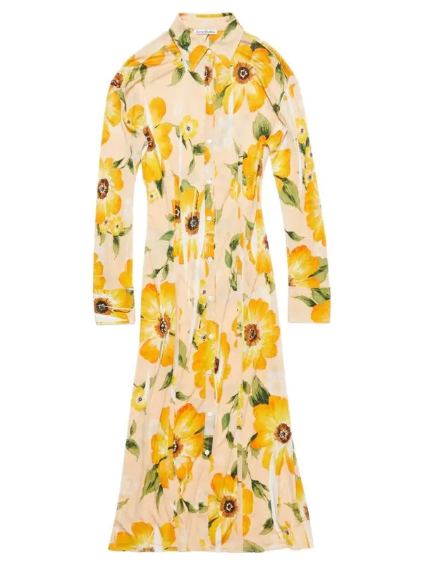 Acne Studios Floral Print Midi Shirt Dress - Nude