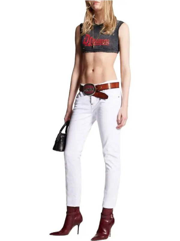 Dsquared2 White Cropped Straight-leg Jeans - Multicolor