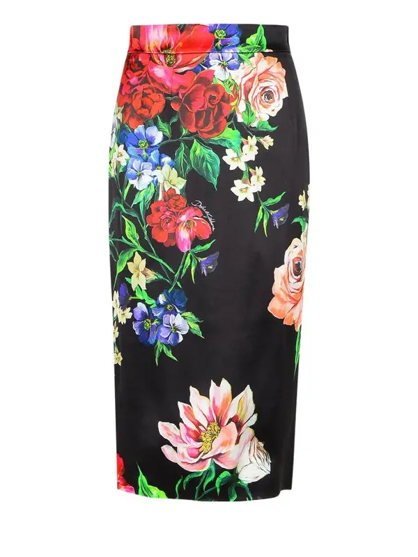 Dolce & Gabbana Floral Print Midi Skirt - Black