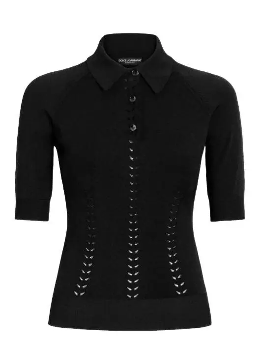 Dolce & Gabbana Fine-knit Polo Top - Black