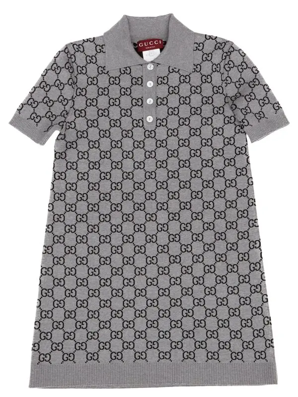 Gucci Allover Gg Patterned Short-sleeved Polo Dress - Gray