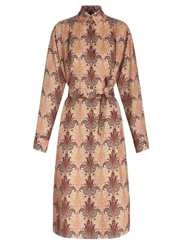 Etro Paisley Print Belted Long-sleeved Shirt Dress - Nude
