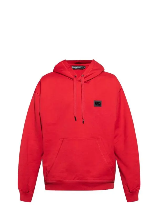Dolce & Gabbana Logo Plaque Drawstring Hoodie - Red