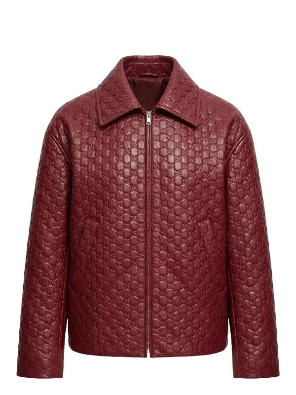 Gucci Embossed Gg Leather Jacket - Red