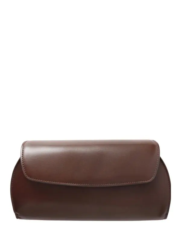 THE ROW Curved Leather Clutch - Dark Brown