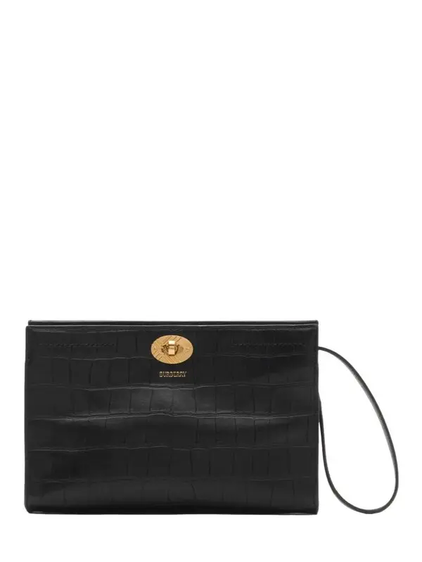 Burberry Cotswolds Pouch In Crocodile-effect Leather - Black